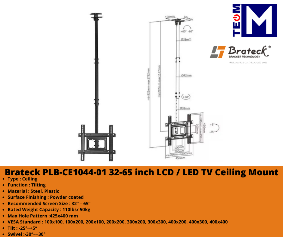 Brateck PLB-CE1044-01 32-65 inch LCD / LED TV Ceiling Mount