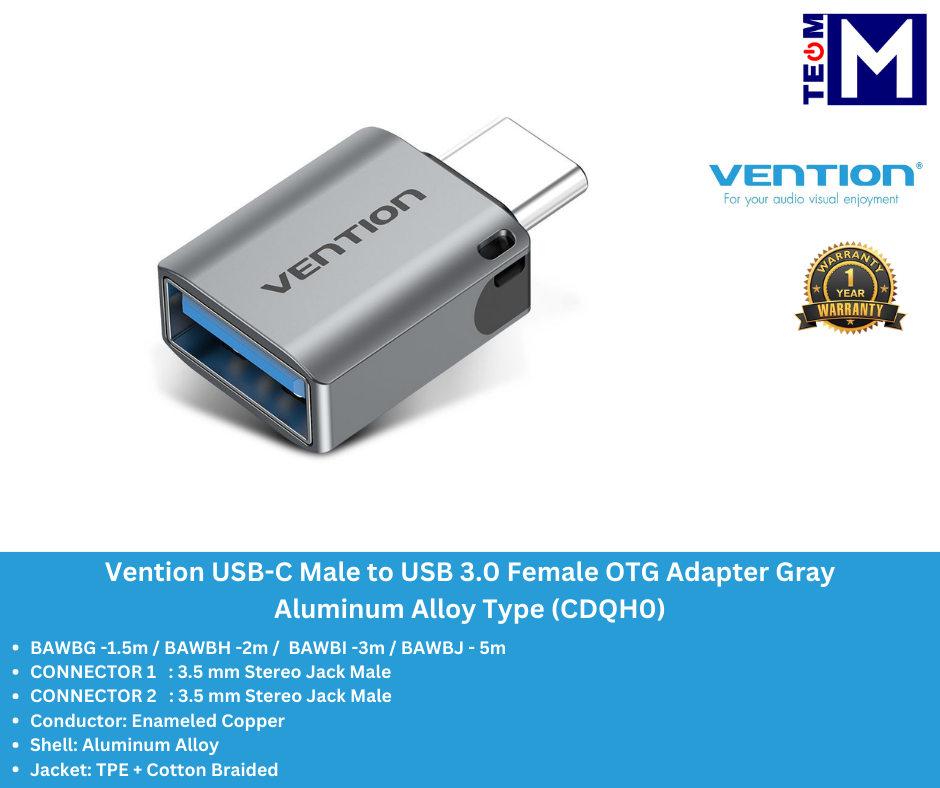 Vention USB-C Male to USB 3.0 Female OTG Adapter Gray Aluminum Alloy ... Vention USB-C Male to USB 3.0 Female OTG Adapter Gray Aluminum Alloy ...